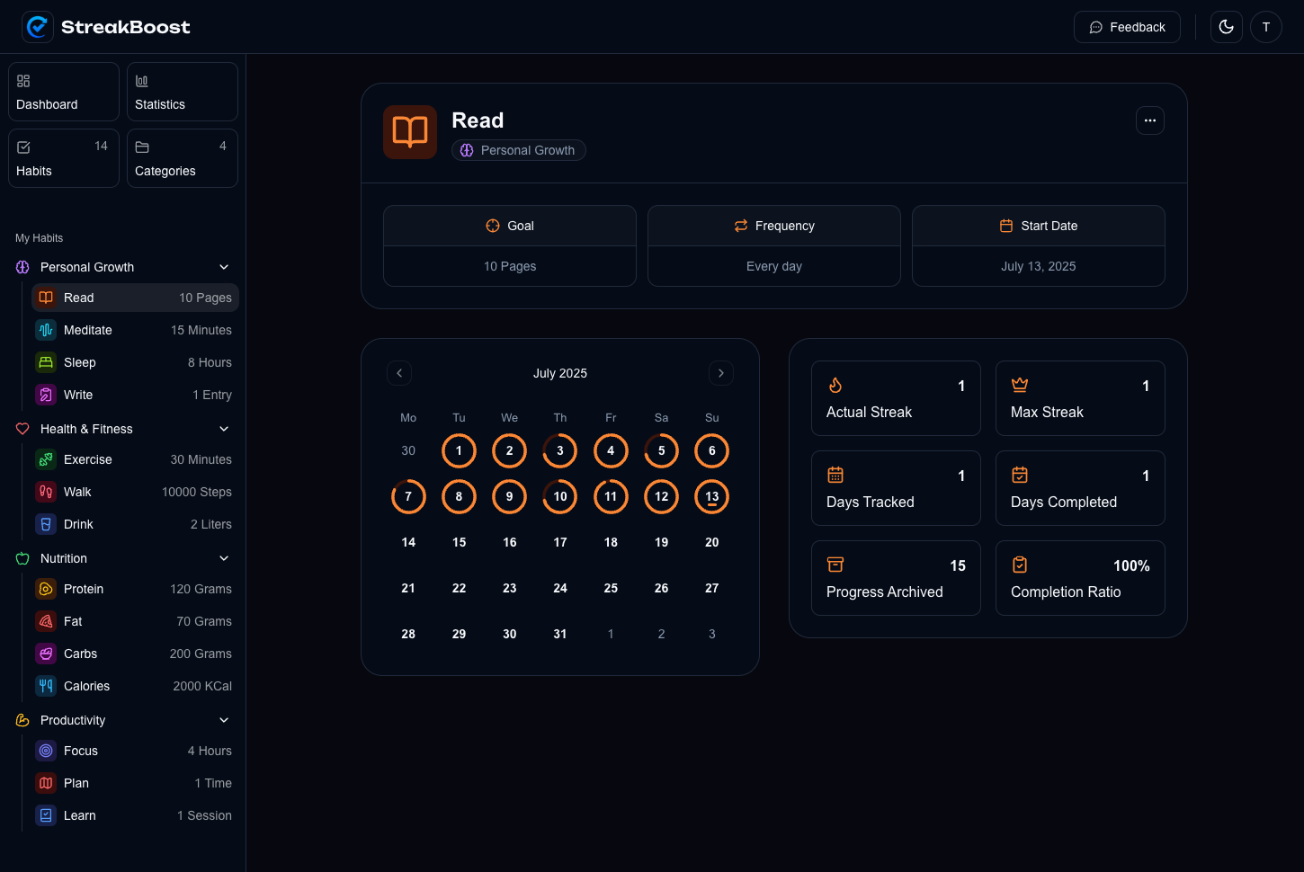 StreakBoost - Free Habit Tracker & Goal Setting App